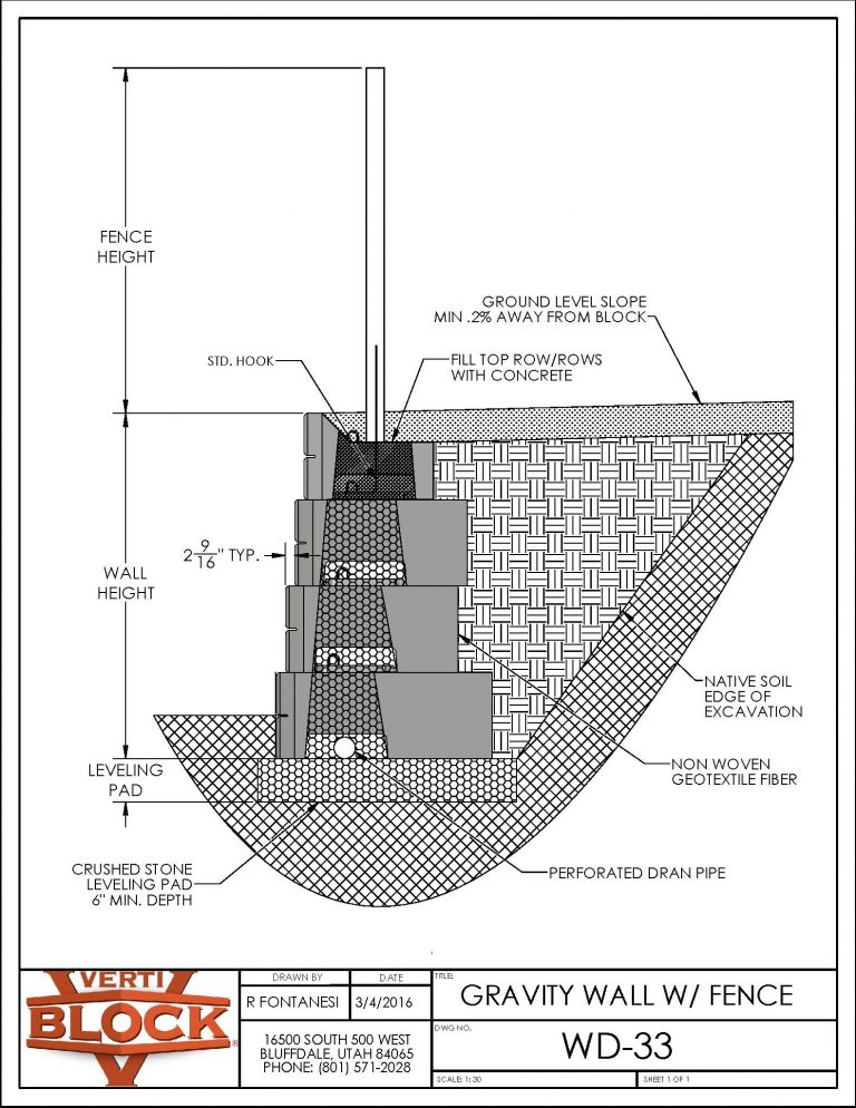 WD-33 Gravity Wall with Fence - Verti-Block