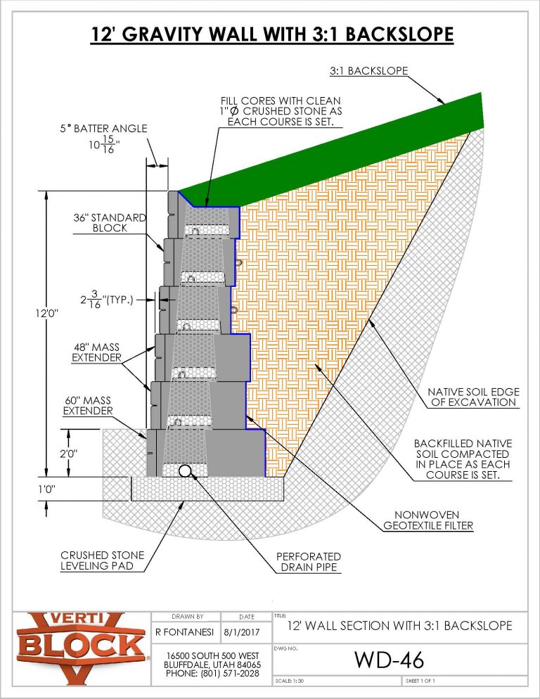 WD-46 12' Wall Section with 3-to-1 Backslope - Verti-Block